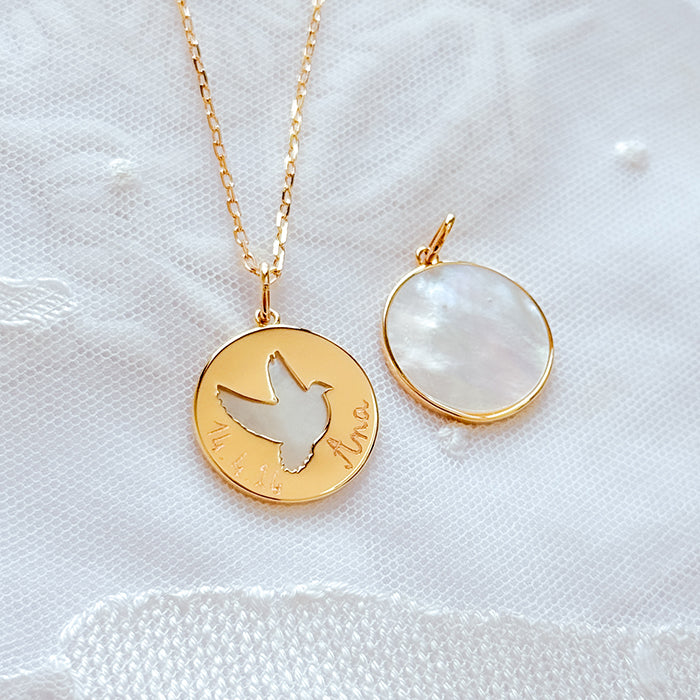 Collar Colgante Religioso Paloma de la Paz oro y nácar Personalizado ...