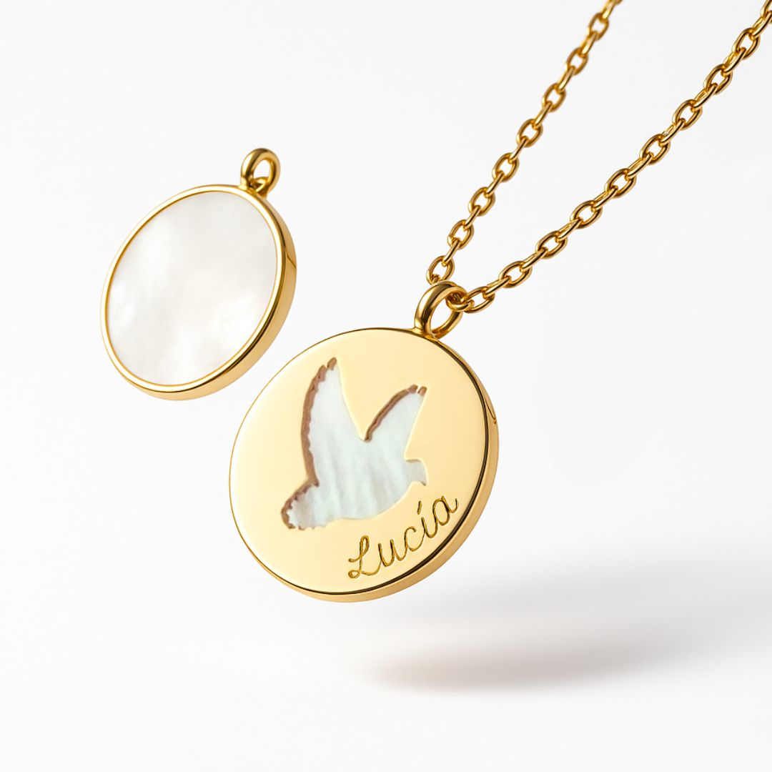 Collar Colgante Religioso Paloma de la Paz oro y nácar Personalizado ...